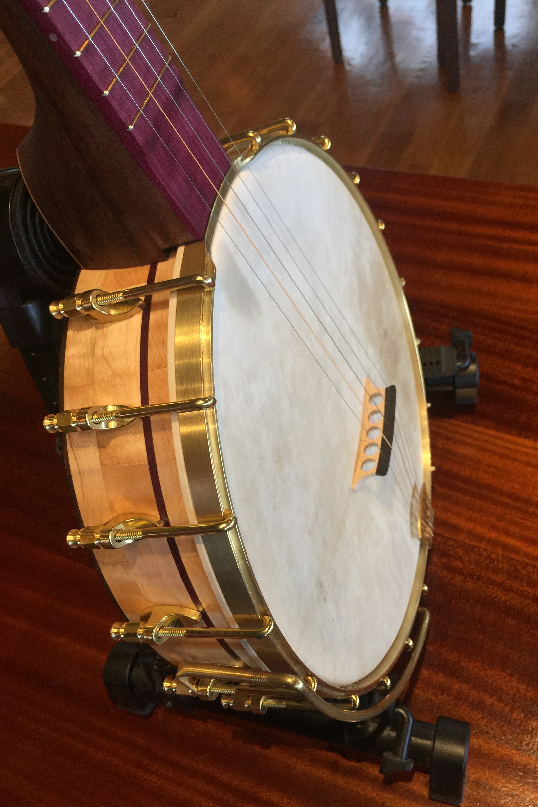 Banjo #015 – Curly Maple, Black Walnut, Purpleheart – Beartown Banjo