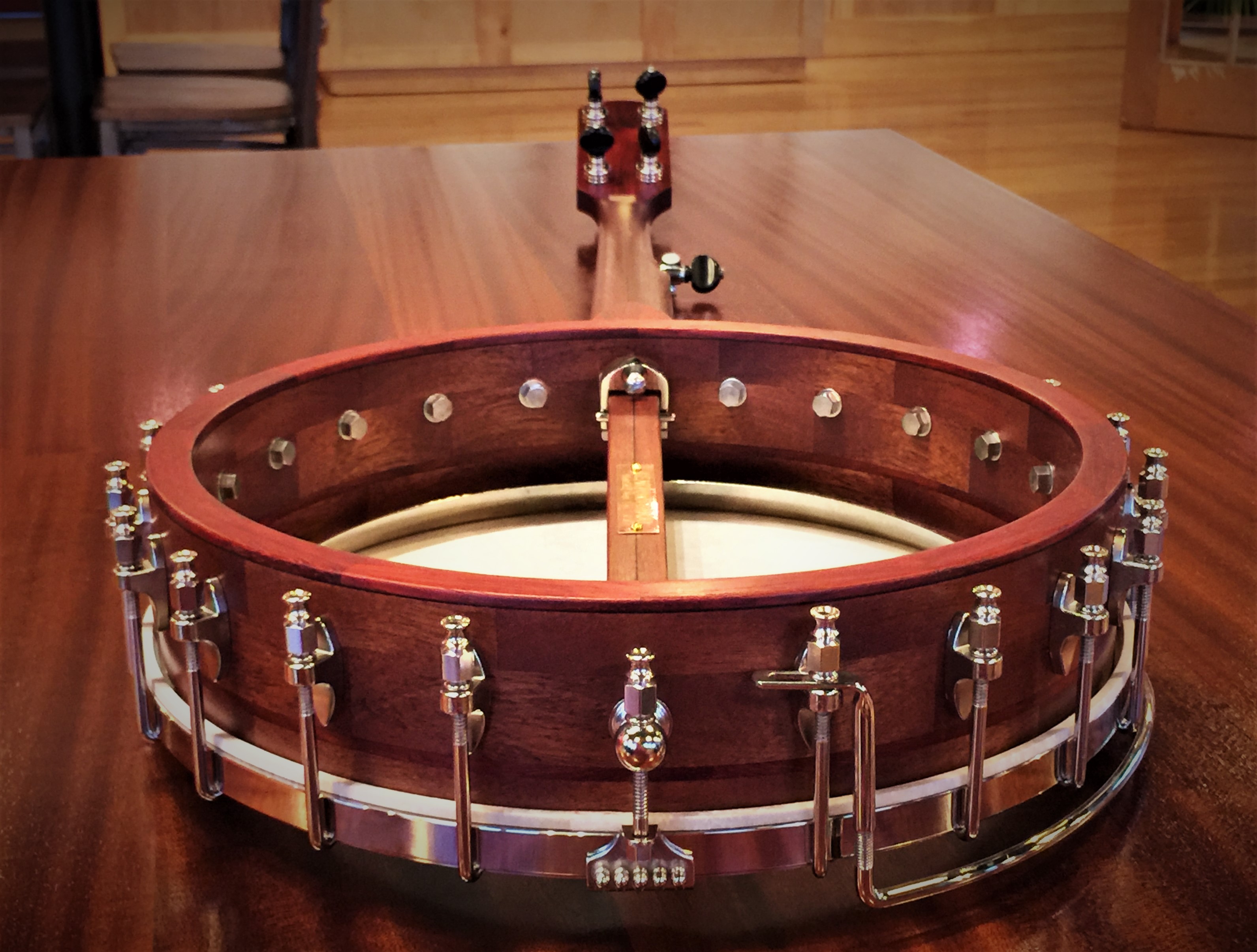 Banjo # 018 – Sapele Mahogany – 12″ Dobson style tone ring – Beartown Banjo